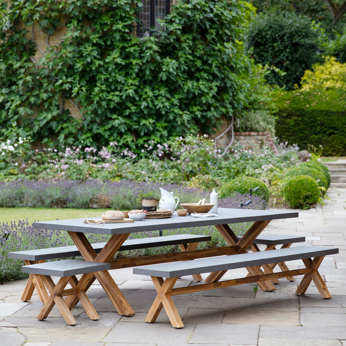 Burford outdoor dining table and bench set by Garden Trading
