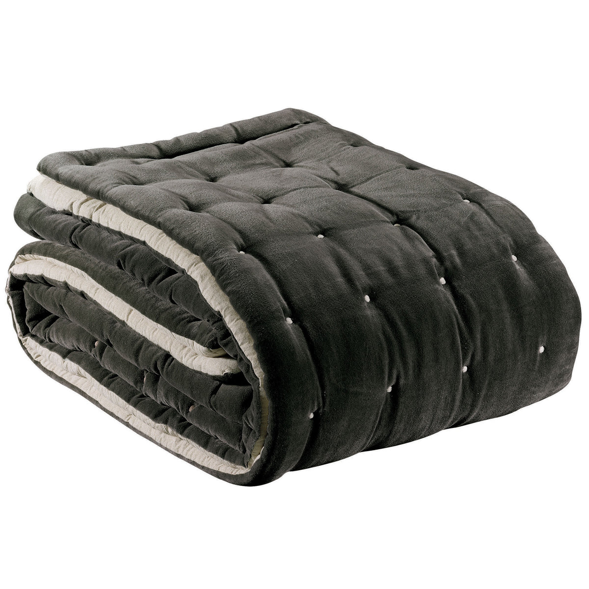 Quilted Velvet Throw in Soft Grey